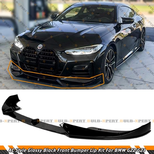 For 21-25 BMW G22 G23 430i M440i AC Style Glossy Black Front Bumper Lip ...