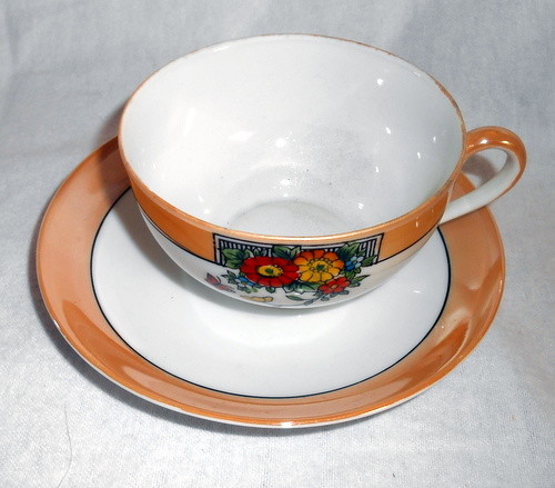 Japan Orange Peach Luster Ware Floral Cup & Saucer: Noritake Early Mark ...