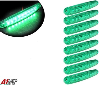 8x 12v 9 Led Green Slim Side Marker Light Lamps For Truck Trailer Lorry ...