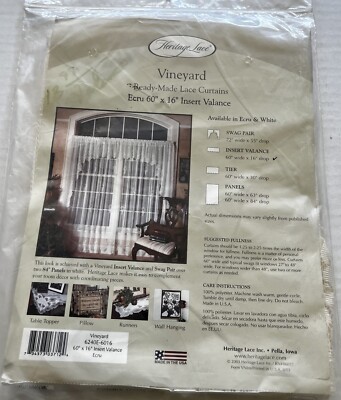 Heritage Lace Vineyard Insert Valance 60” x 16” Ecru Curtain 6240E-6066 ...