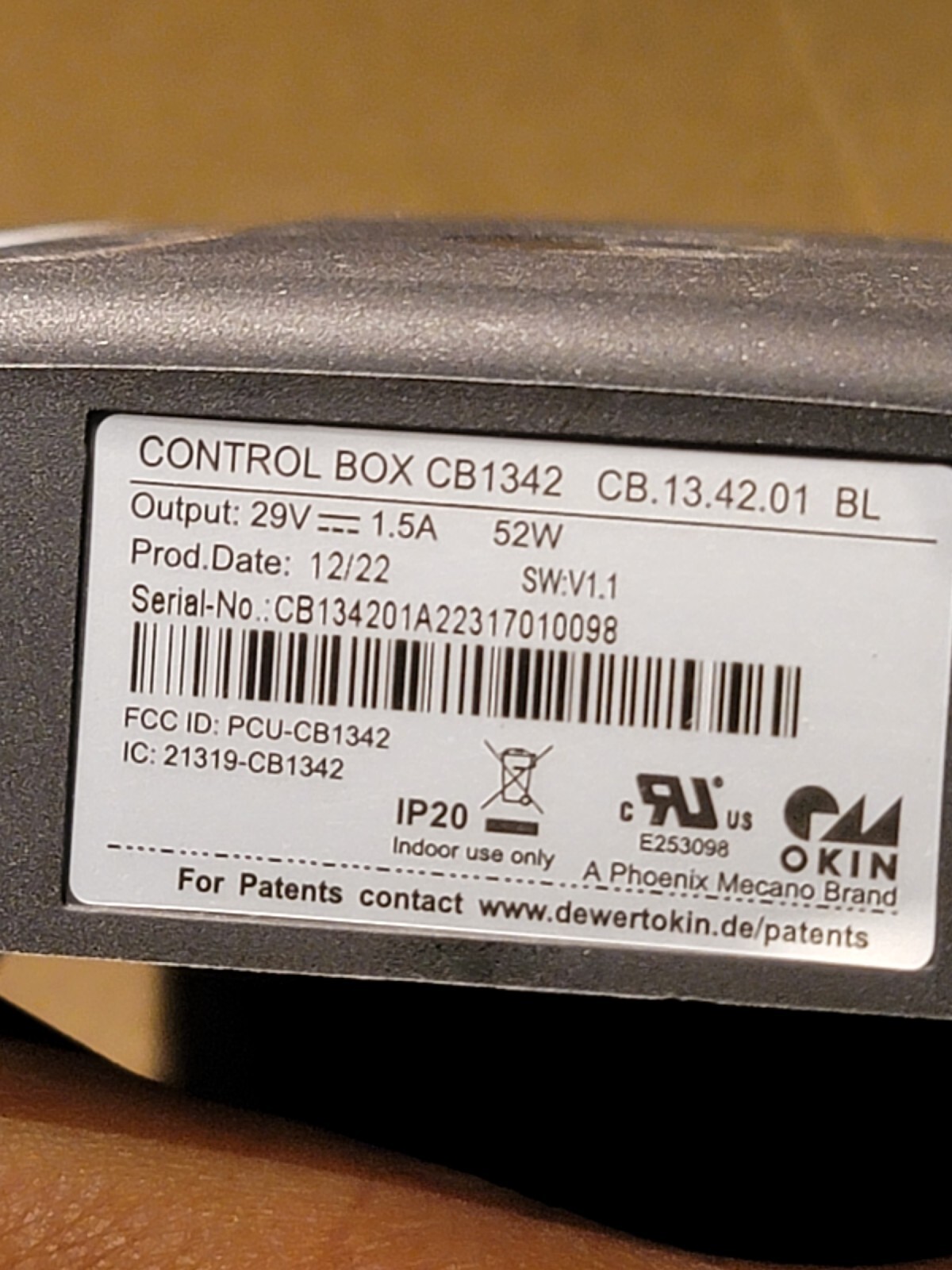 OKIN CONTROL BOX Unit Model CB1342 29v Adjustable Motion Bed Unit ...