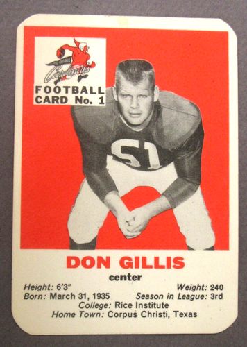 #1 DON GILLIS 1960 Mayrose Football Card NFL St. Louis Cardinals high ...