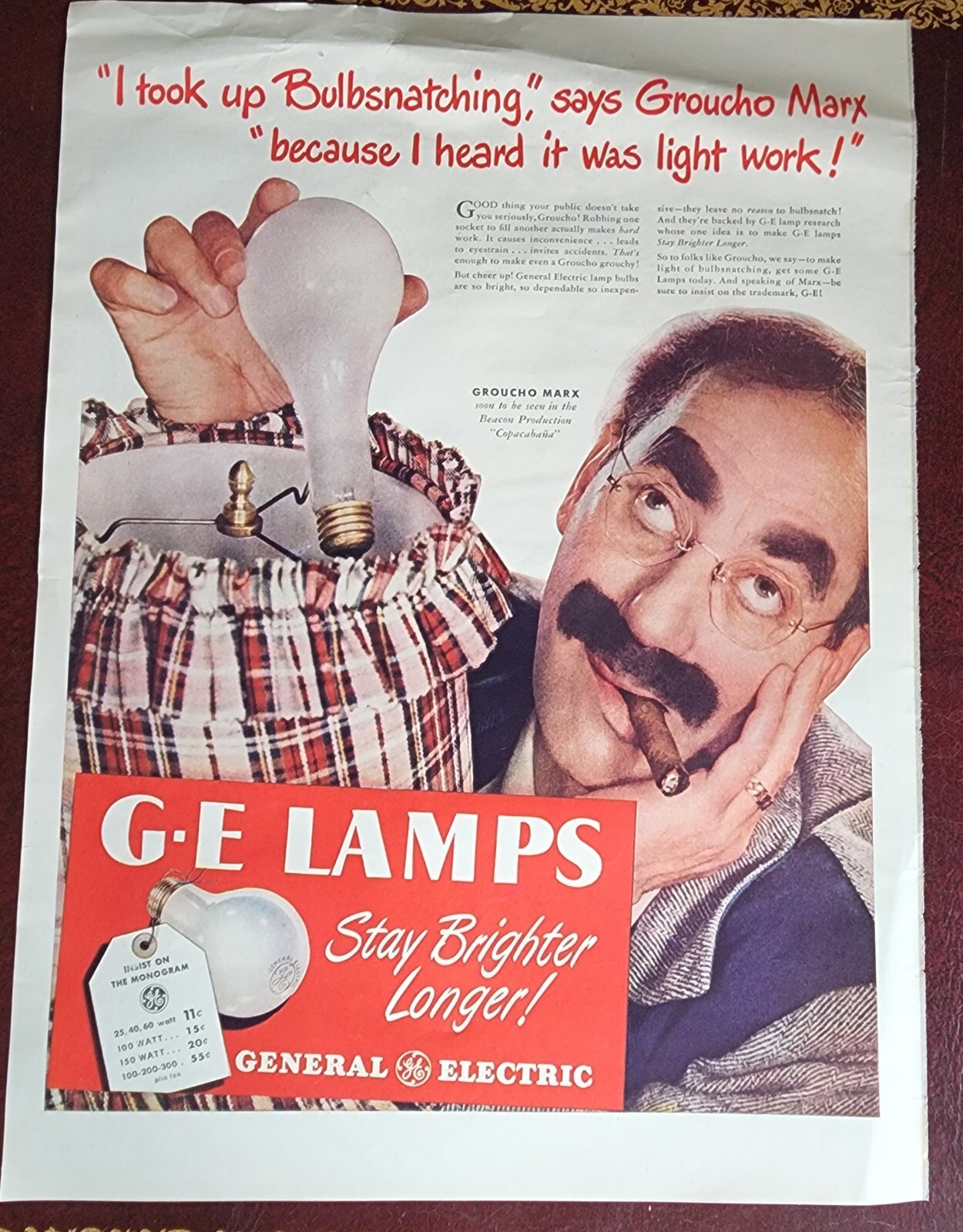 1947 GE Lamps Groucho Marx/ BF Goodrich Vintage Print Ad | eBay