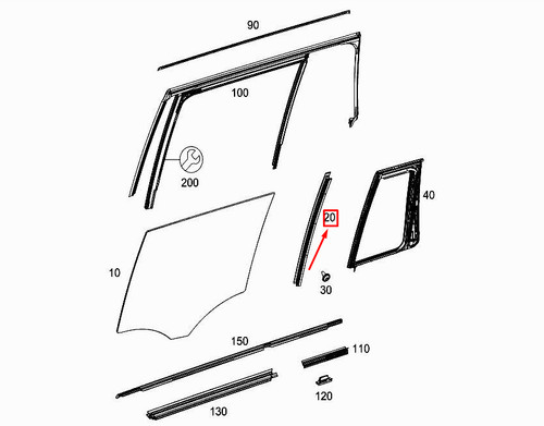 MERCEDES-BENZ GLE C292 REAR RIGHT DOOR WINDOW DIVIDER A2927300219 ...