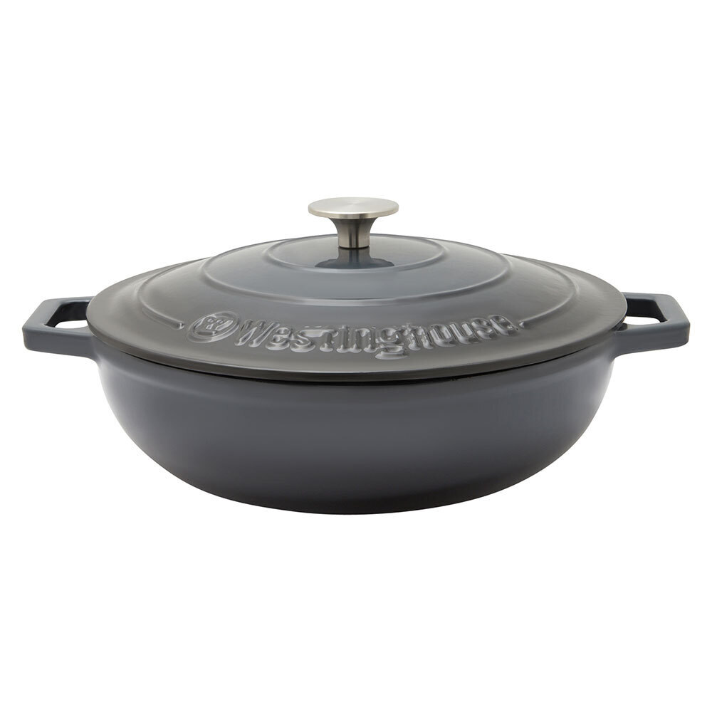 Westinghouse 4L 30cm Shallow Round Cast Iron Pot/Dish Induction Cooking ...