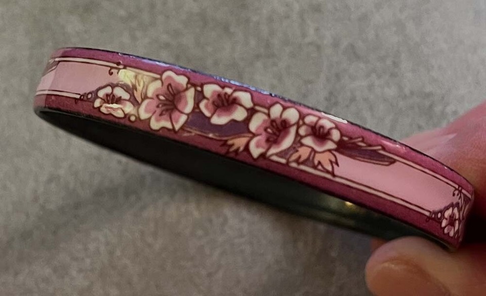 Vintage Signed MICHAELA FREY Austria Folk Art Pink Flower Floral Enamel ...