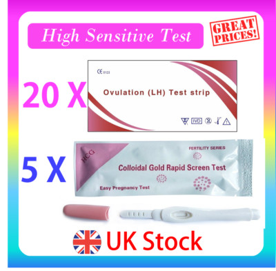 20 Ovulation Tests + 5 Pregnancy Stick Test Kits Urine Fertility Kit ...