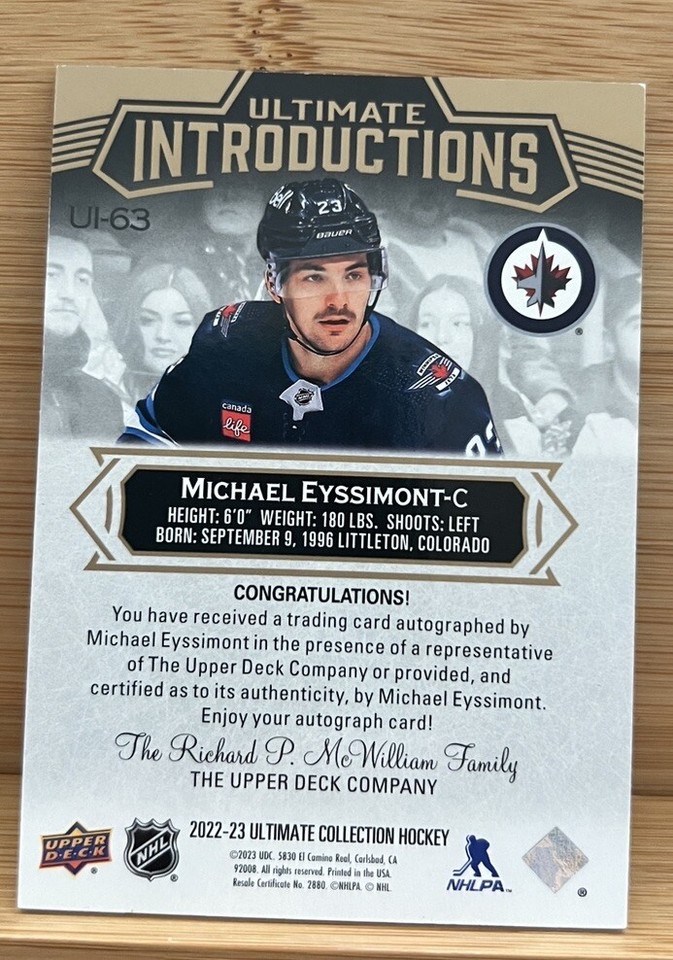 MICHAEL EYSSIMONT - 2022-23 UD Ultimate Collection Introductions Auto # ...