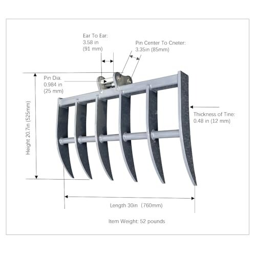 Pin-on Rake Attachment With Pins For CAT 300.9 Mini Excavator or ...