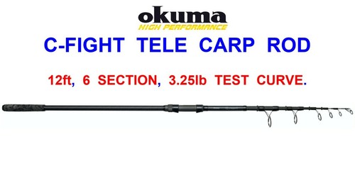 OKUMA C-FIGHT 12ft TELESCOPIC CAMO CARP ROD 3.25lb COARSE FISHING TELE ...