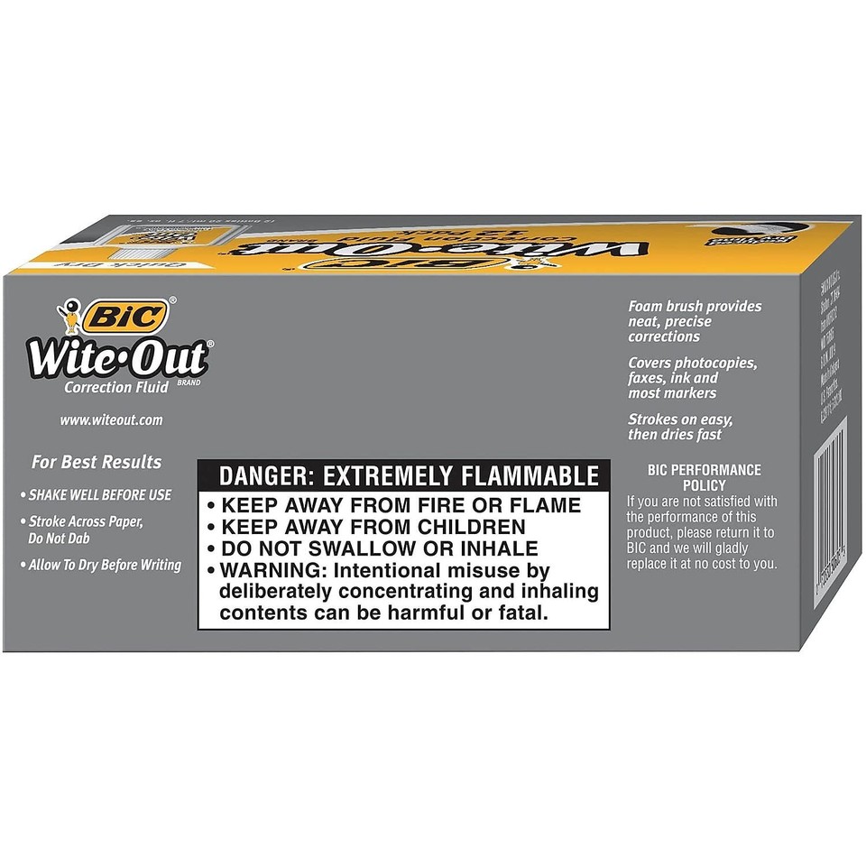 BIC WOFQD12WE Wite-Out Quick Dry Correction Fluid 20 ml Bottle White 1 ...