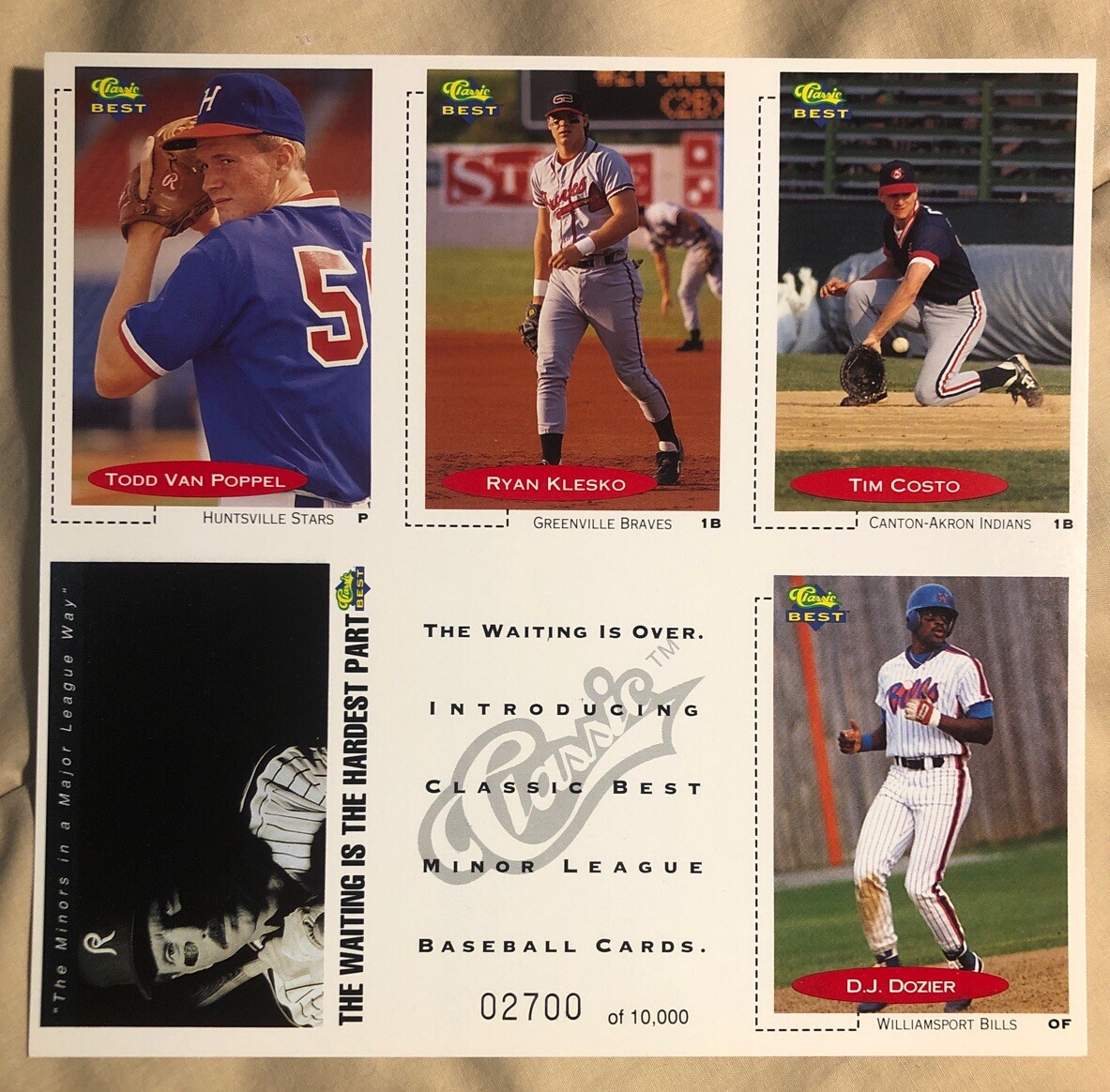 1991 Classic Best Baseball Minor League Promo 4-Card Uncut Sheet ...