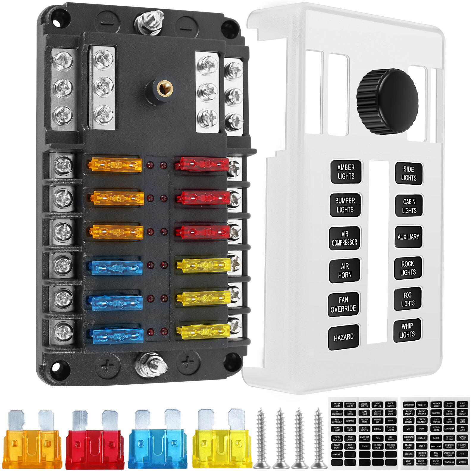 12 Way Fuse Box 32V Blade Fuse Block Waterproof Fuse Box Holder with ...