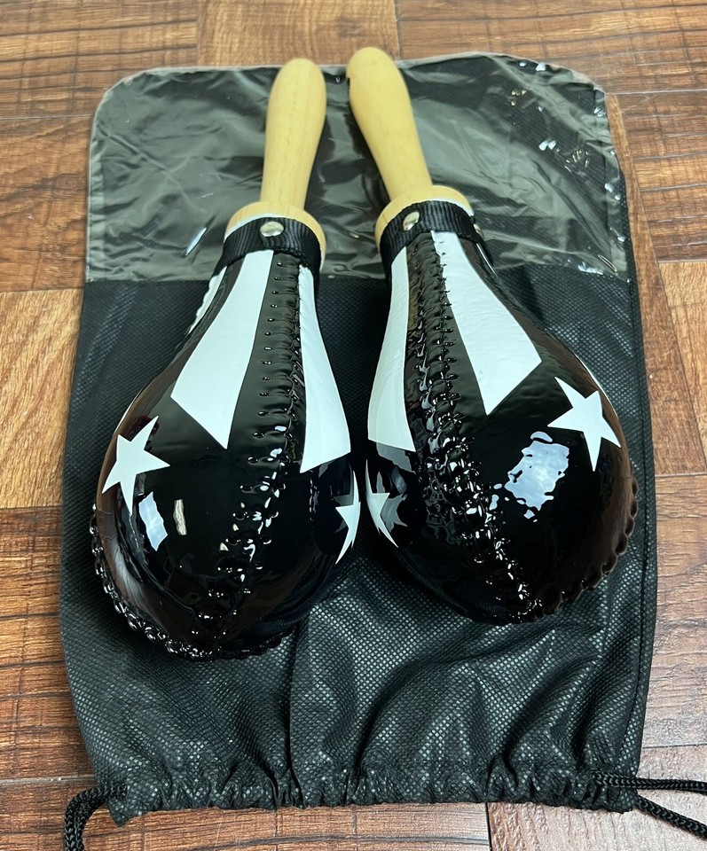 5d2 Large Rawhide Maracas. Puerto Rico Black Flag Design | eBay