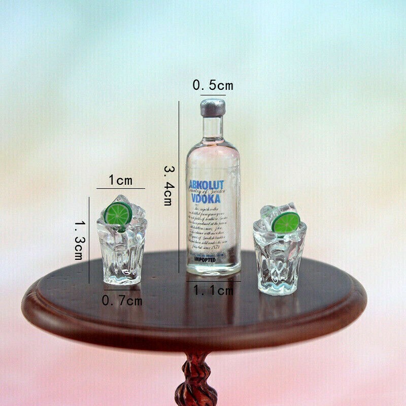 3 pcs set Bottle Vodka 2 Wine cups Miniature Drinks Dolls House 1:12 ...