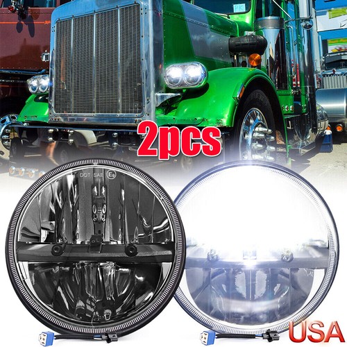 2pcs Fit Peterbilt 359 1984-1987 379 7" Round LED Headlights Hi-Lo ...