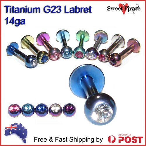 Titanium Labret Jewelled Solid G23 14ga Piercing Lip Ear Tongue Body ...