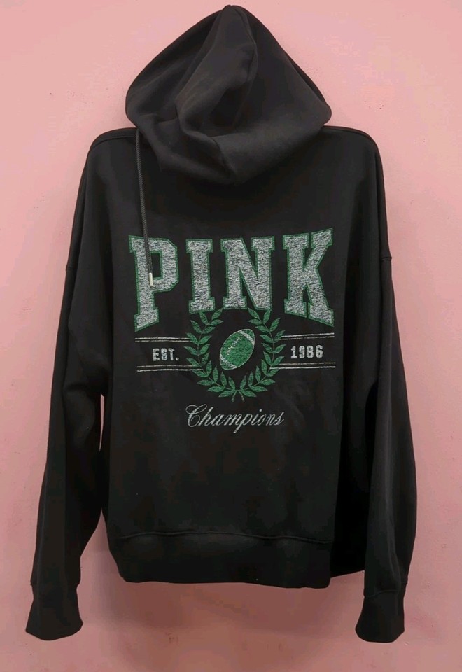 Victoria Secret PINK Ivy Fleece Campus Women's Zip Up Hoodie XL Black ...