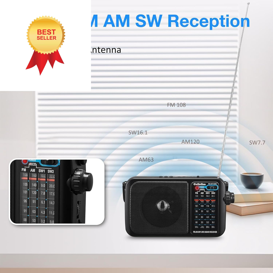 Gelielim Radio Portable AM FM with Bluetooth Loud Speaker, Plug Black ...