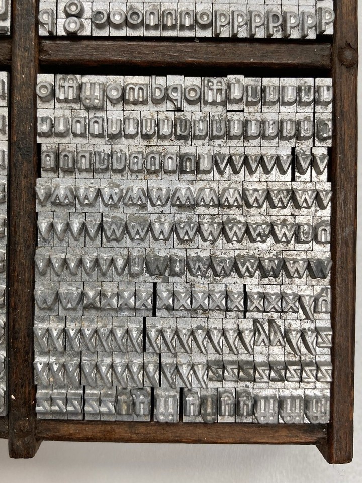 FULL SET OF ORIGINAL LOWERCASE METAL LETTERPRESS TYPE IN PRESENTATION ...