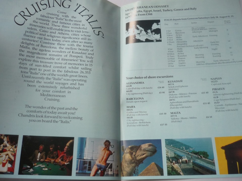 Chandris Mediterranean Odyssey Cruises - S.S. Italis - Summer 1979 ...