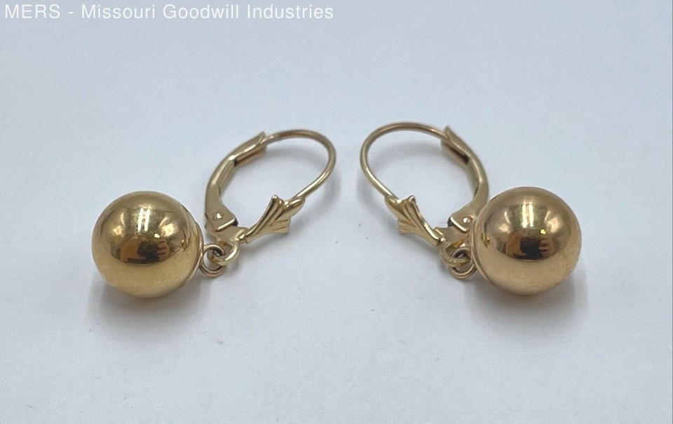 14K Yellow Gold Ball Bead Drop/Dangle Earrings - 1.11 Grams | eBay