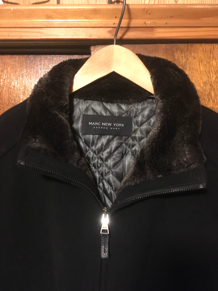 Andrew Marc NY Black Wool Cashmere Mid-Length Zip Lined Winter Jacket ...