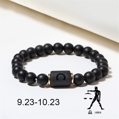 Libra Zodiac Bracelet Onyx & Agate 8mm Stones - 6.7-7.9 inch, Elastic ...