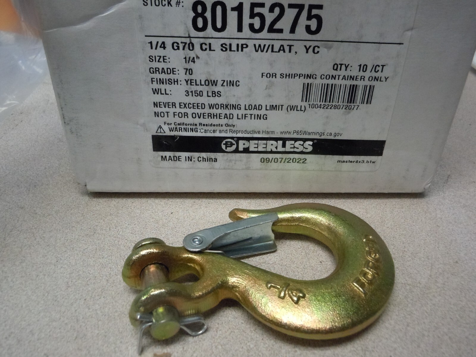 PEERLESS INDUSTRIAL GROUP 1/4 G70 CL SLIP W/LATCHBULK, 8015275 Lot of ...