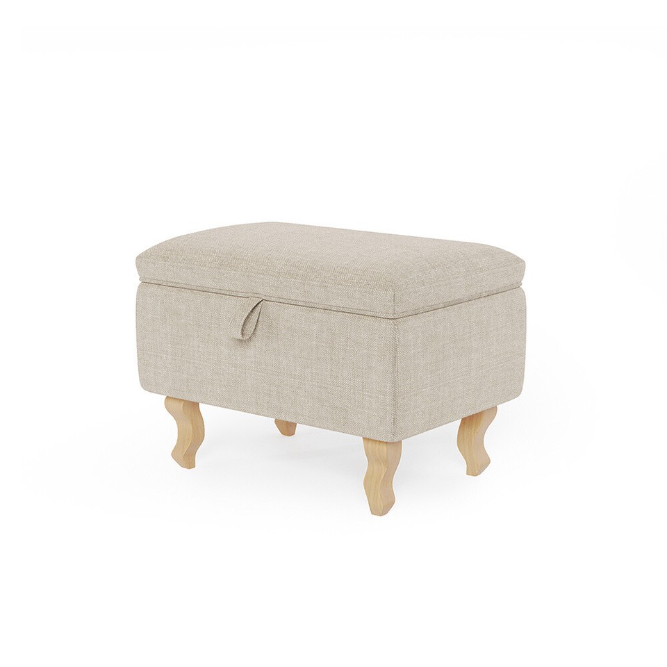Linen Footstool Ottoman Footrest Chair Wood Legs Stool Storage Box ...
