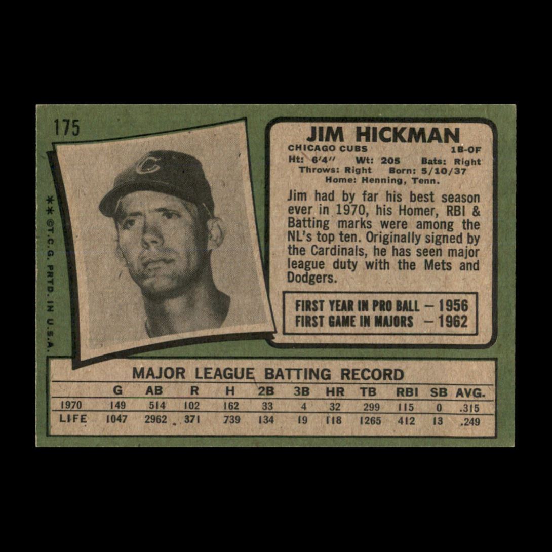 Jim Hickman 1971 Topps Chicago Cubs #175 Set Filler! 3 | eBay