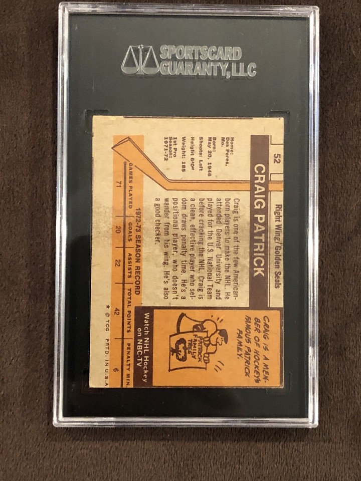 Craig Patrick 1973-74 Topps Hockey #52 HOF Signed AUTO Golden Seals SGC ...