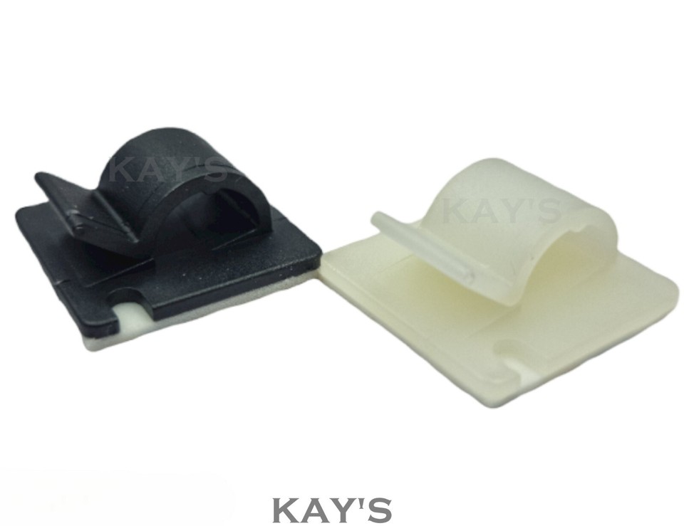 SELF ADHESIVE CABLE CLIPS WIRE CONDUIT TUBING MOUNTS BLACK WHITE 16mm ...