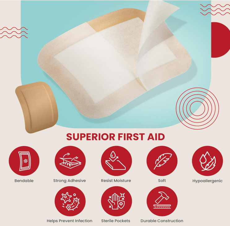 - 50 Pack 3”x4” Extra Large Band Aids, Latex-Free Adhesive Bandages ...