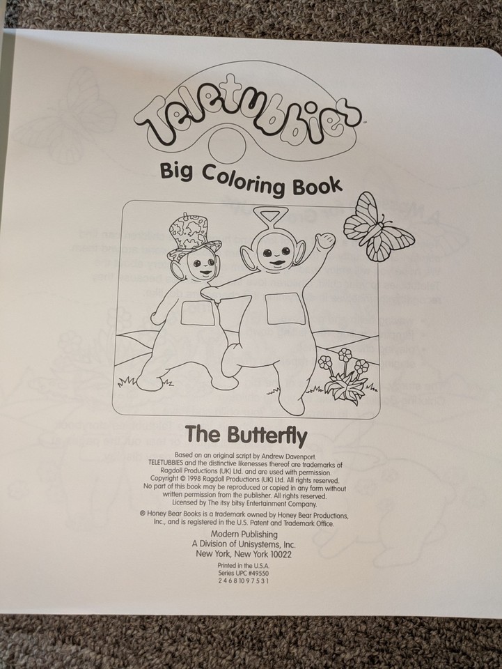 1998 Teletubbies Big Coloring Book The Butterfly Tear Out Pages Unused ...