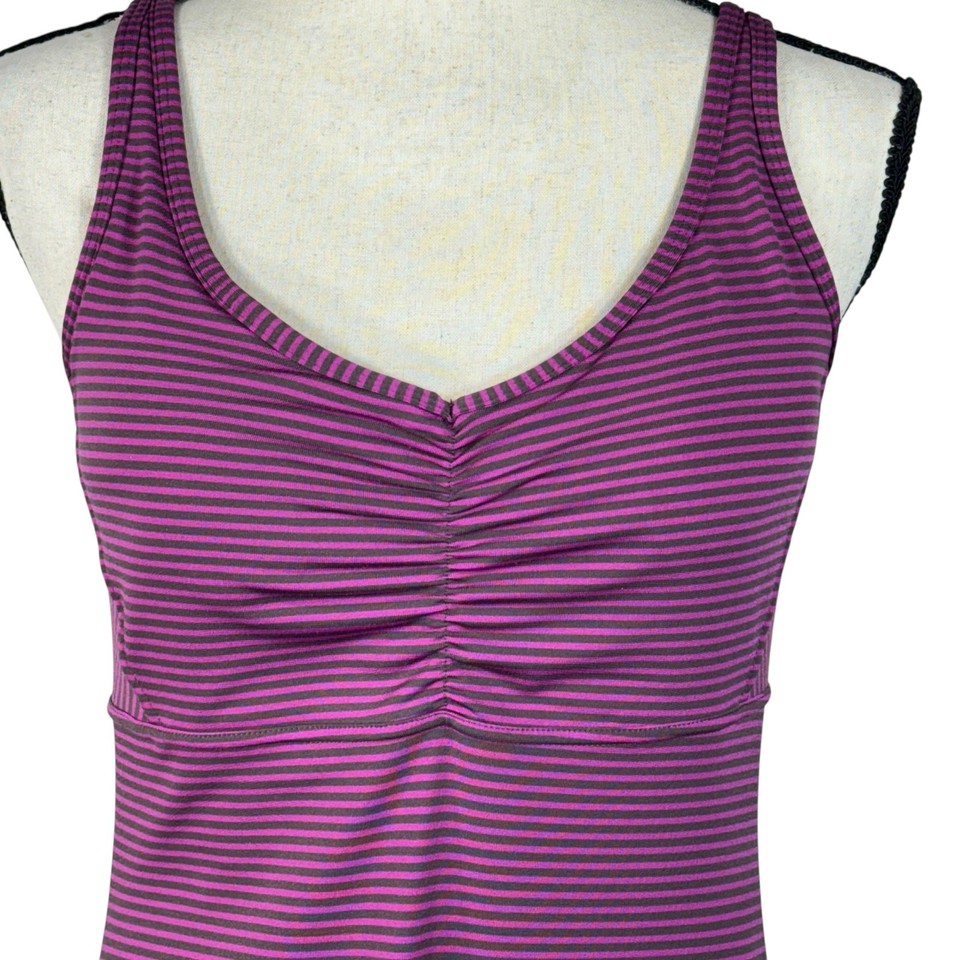 PrAna Medium Rebecca Dress A-Line Striped Shelf Bra Stretch Sleeveless ...