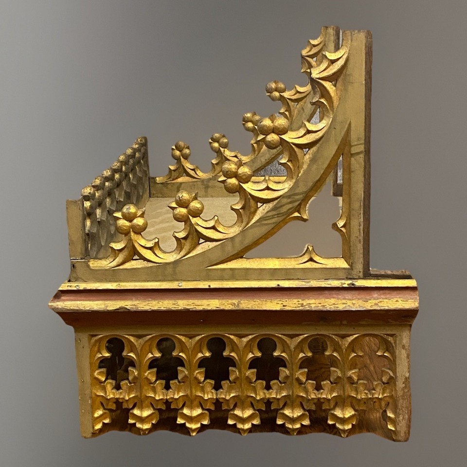 ORNATE GILT ARCHITECTURAL GOTHIC CARVED WOOD SHRINE SHELF | eBay