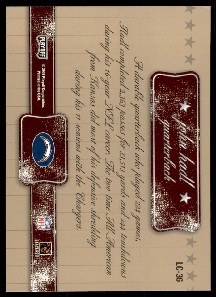 2001 Playoff Contenders Legendary Autographs John Hadl #LC-36 | eBay