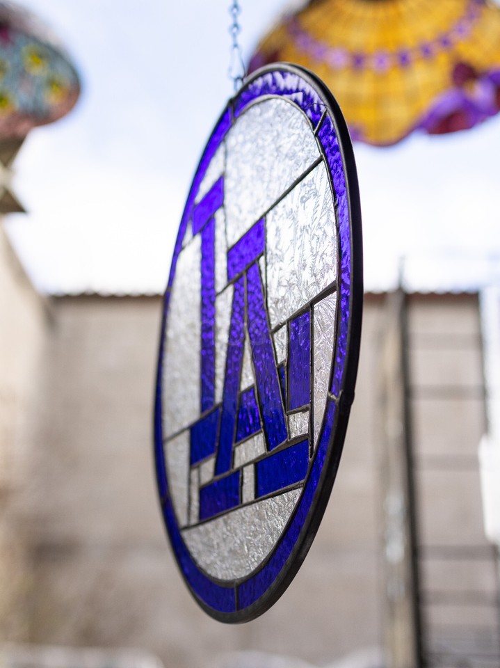 LA DODGERS MLB BASEBALL Stained glass Tiffany Style Window Hanging 12 ...