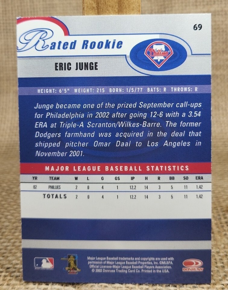 2003 Donruss Eric Junge Rated Rookie Baseball Card #69 Phillies FREE S ...