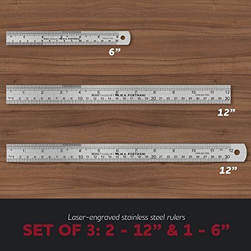 3 Pack Metal Ruler Set 1x6 Inch Ruler & 2x12 Inch Stainless Steel ...