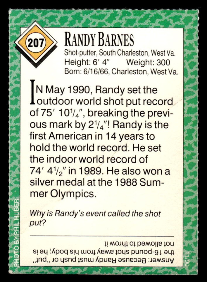 Randy Barnes 1990 Sports Illustrated for Kids #207 USA | eBay