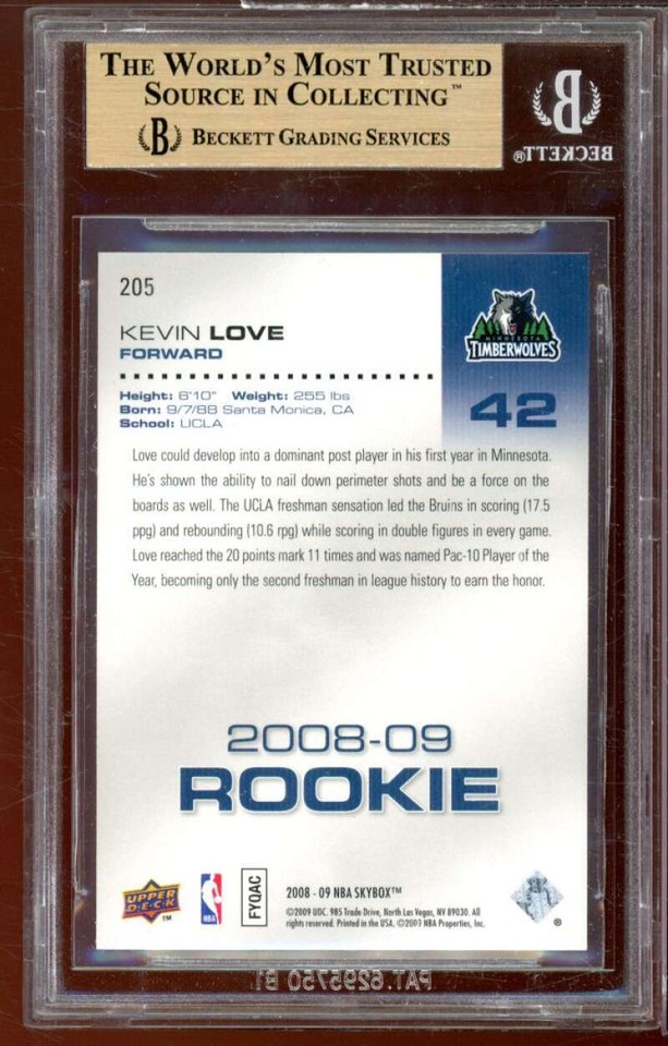 Kevin Love Rookie Card 2008-09 Skybox #205 BGS 9.5 (9.5 9 9.5 10) | eBay