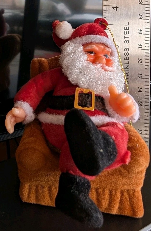 VTG Flocked 4" Chair Sitting Santa Claus Figure Hard Plastic Thumbs Up ...