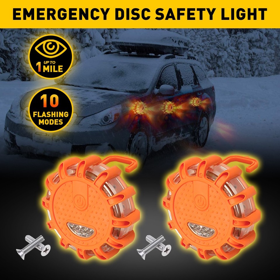 2PCS LED Safety Flare Disc Warning Flashing Roadside Light Strobe ...