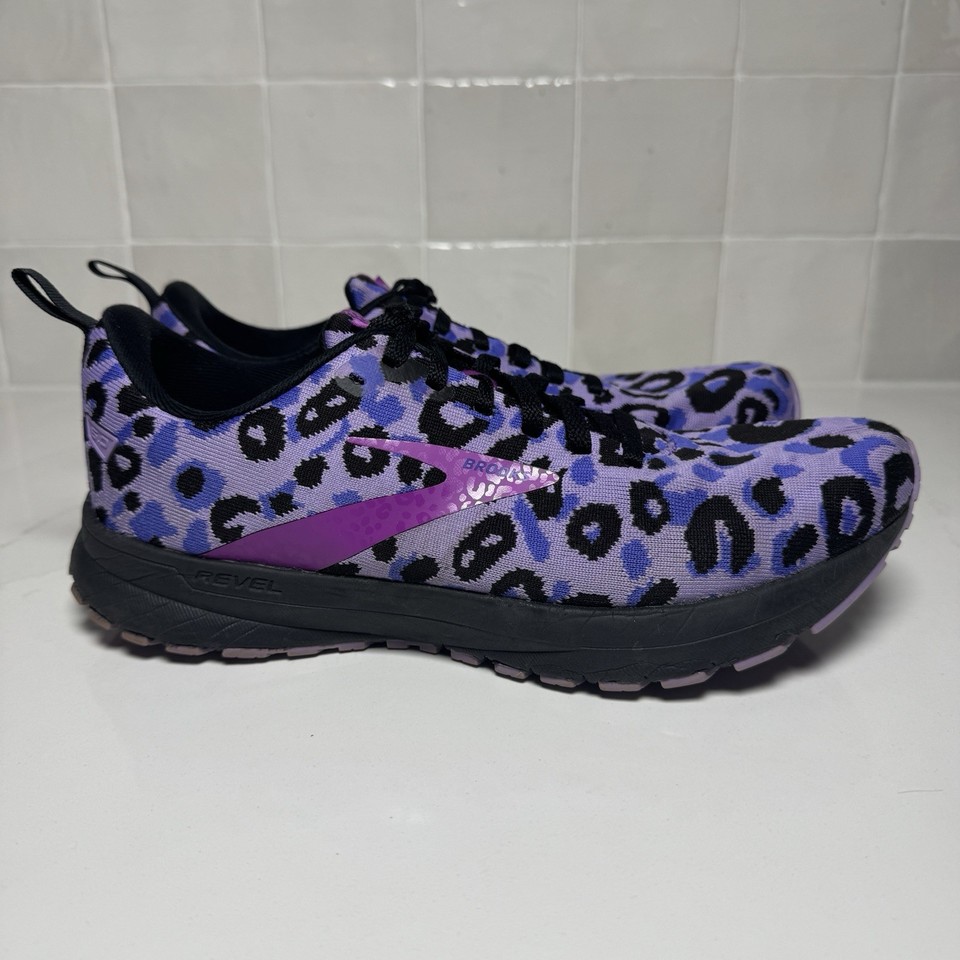 Brooks Revel 5 Running Shoes Womens 10 Purple Black Leopard Sneakers | eBay