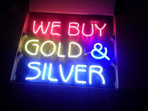 We Buy Gold & Silver Bar Glass Gift Artwork Shop Visual Neon Light Sign ...