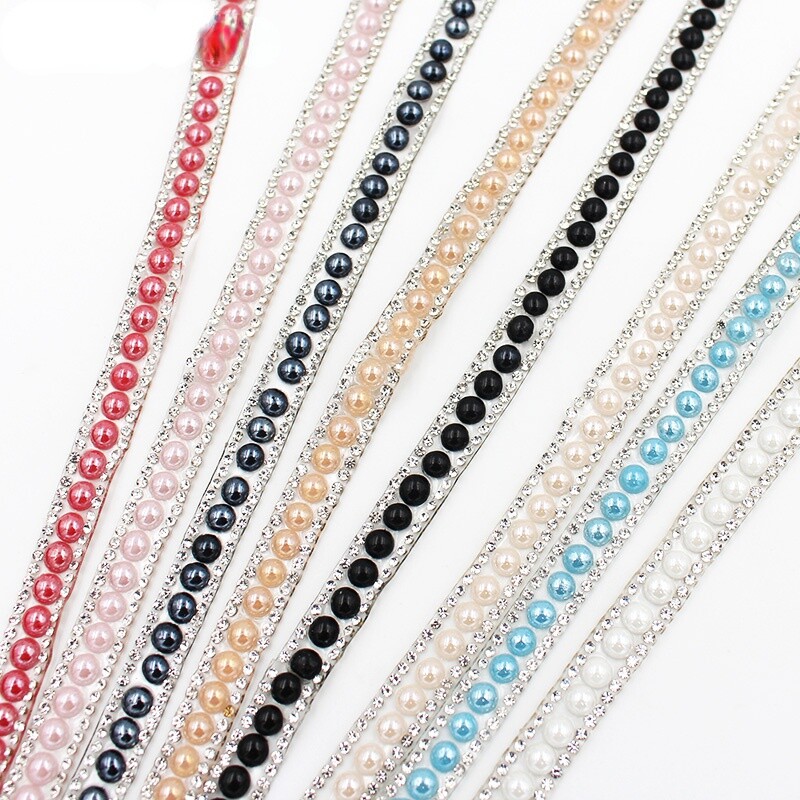 1yard Faux Pearl Trim Hotfix Tape Rhinestone Ribbon Iron Clothing ...