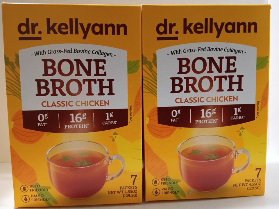 (2 boxes) Dr. Kellyann Bone Broth Packets, 7 Servings Chicken fast ...