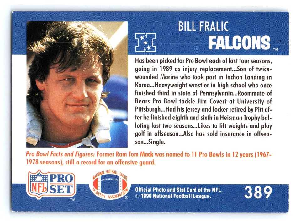 1990 Pro Set #389 Pro Bowl Bill Fralic Atlanta Falcons | eBay